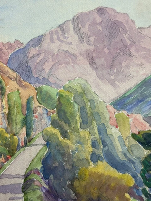 ANTIQUE WATERCOLOR SIGNED G. GERAUD landscape Chemin D'Ascou Ariège ...