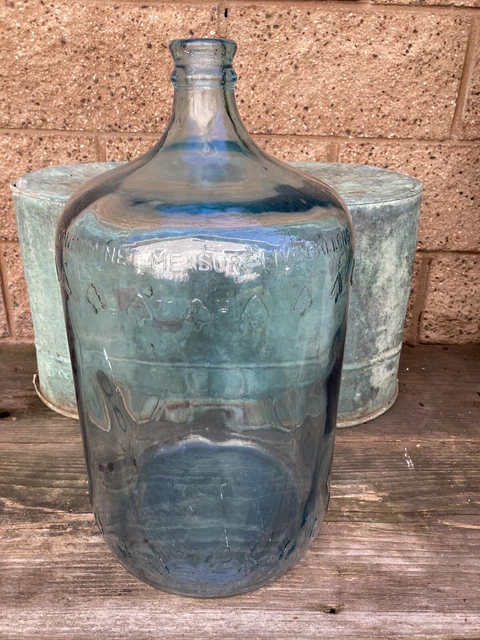 VINTAGE ARROWHEAD PURITAS Water 5 Gallon Blue Glass Bottle Jug Embossed ...