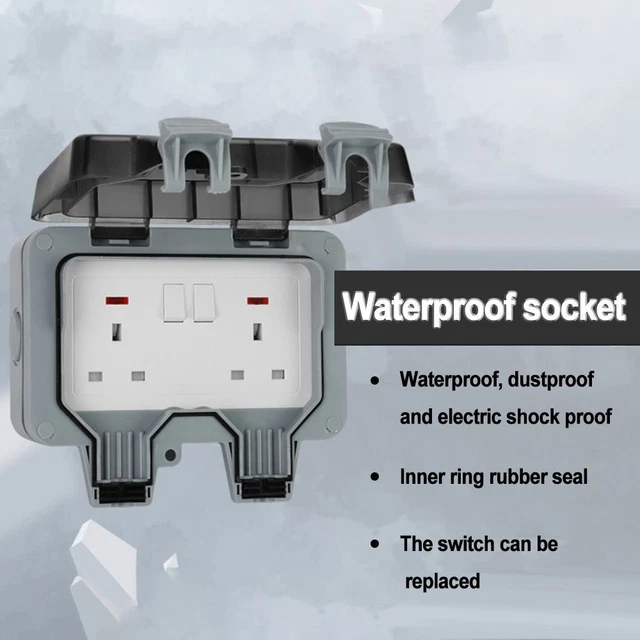 IP66 WALL SOCKET Electrical Outlet Power Socket Switched Double Socket ...