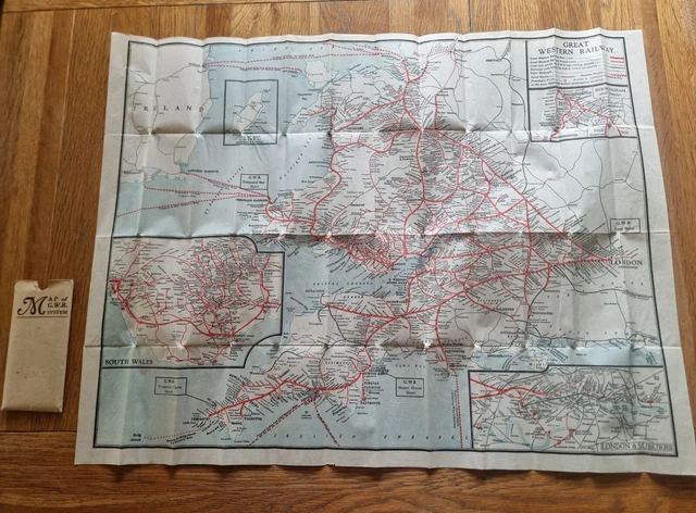 GWR GREAT WESTERN Railway Map with sleeve 'Map of G.W.R. system' £10.00 ...