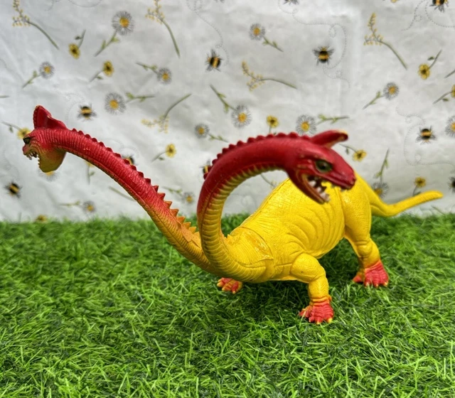 VINTAGE TWO HEADED Orange & Red Dragon Monster Dinosaur Creature Rubber ...