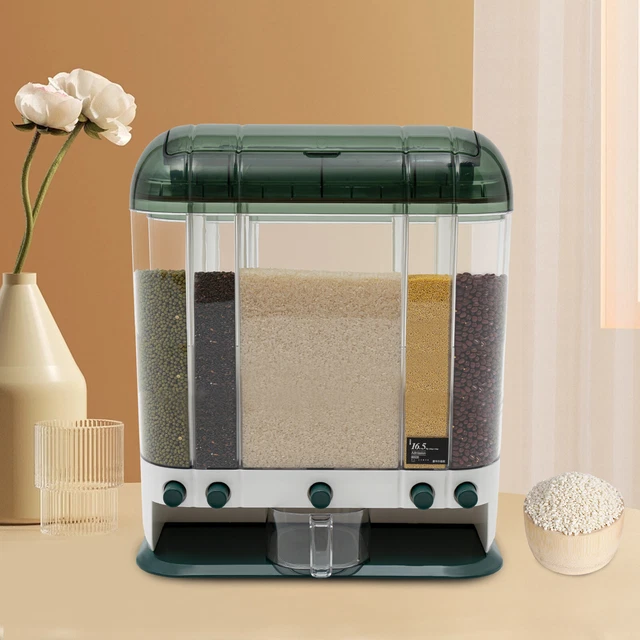 RICE DISPENSER DRY Grain Food Storage Cereal Container Tank 5-Grid for ...