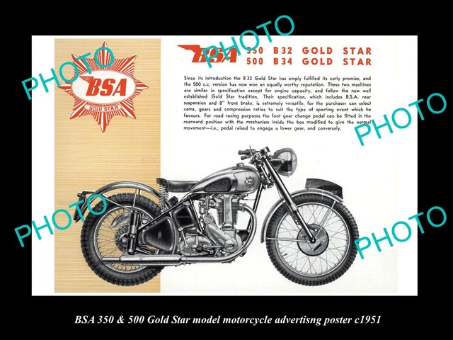 OLD POSTCARD SIZE Photo Of Bsa Motorcycle Gold Star Advertising Poster ...