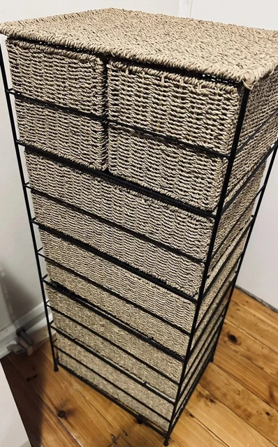 AS NEW WICKER Rattan Cane Chest Drawers Tallboy Storage Cabinet ...
