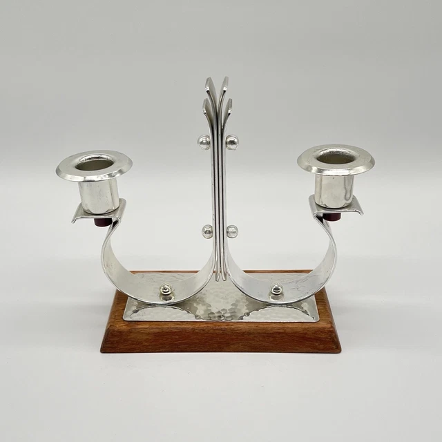 ANTIKER ART DECO Kerzenhalter Metall Holz Kerzenständer Vintage Bauhaus 1940er EUR 109,00 ...