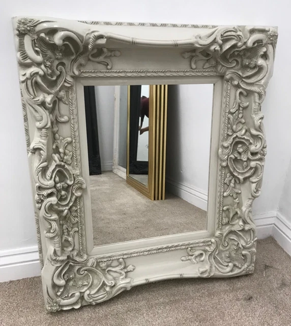 LARGE IVORY MIRROR Vintage Antique Ornate Bevelled Wall Mirror 82 x ...