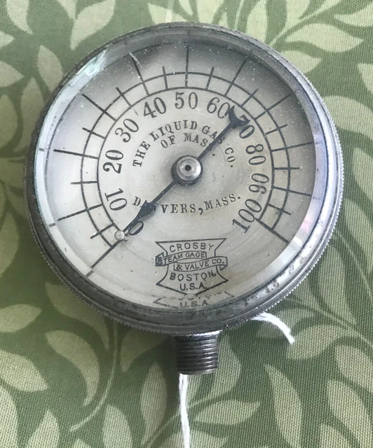 RARE ANTIQUE CROSBY Steam Engine Gauge Liquid Gas Co. Danvers Mass £127 ...
