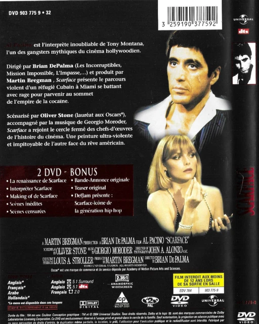 SCARFACE - SET of 2 DVD- Al Pacino - Steven Bauer - Michelle Pfeiffer ...