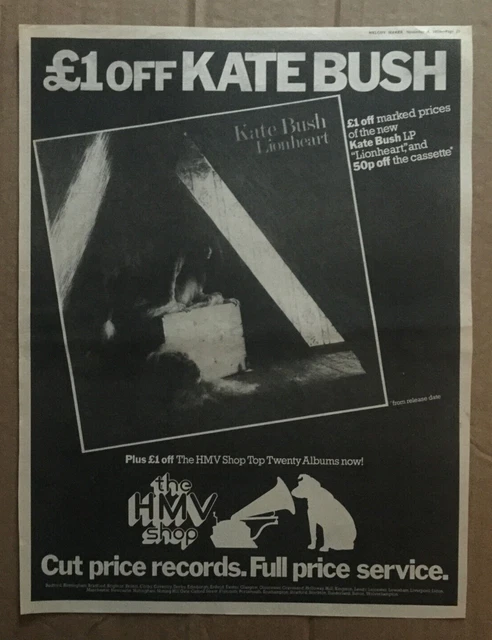 KATE BUSH LIONHEART POSTER SIZED original music press advert from 1978 ...