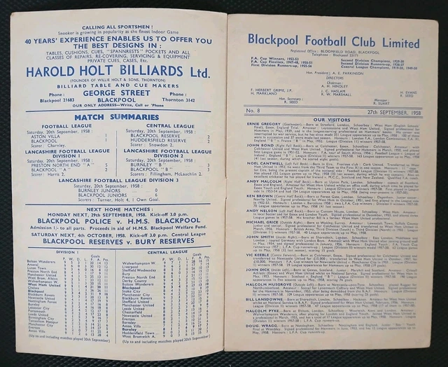 WEST HAM UNITED Away Programme v Blackpool 27-09-1958. £1.49 - PicClick UK