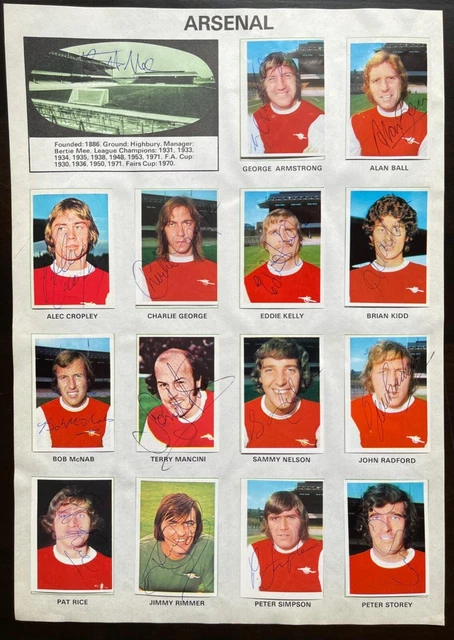 ARSENAL SIGNED 1975/76 FKS Soccer Stars Team sticker card set Bertie ...