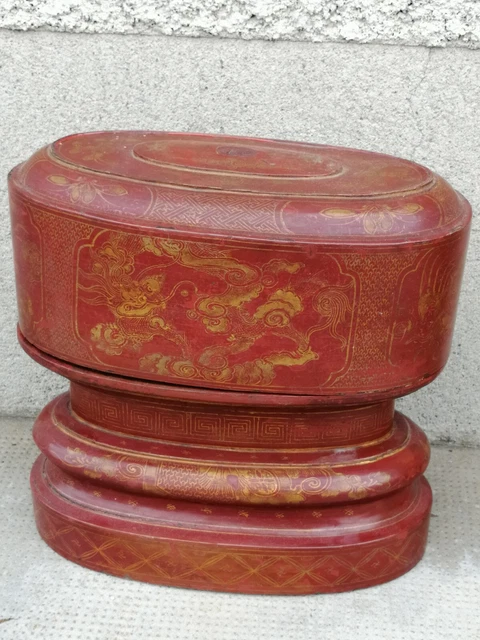 ANCIENNE BOÎTE CHINOISE kilin Chinese box carton bouilli laque rouge ...