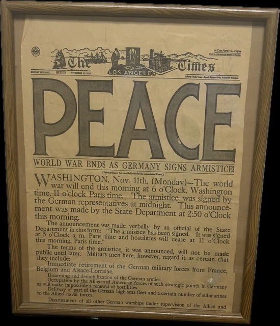 VINTAGE NEWSPAPER HEADLINE ~ Wwi German Army Surrender Peace World War ...