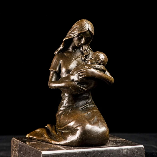 MOTHERLY LOVE HOME Deco Mother Baby Artwork Bronze Sculpture Statue ...