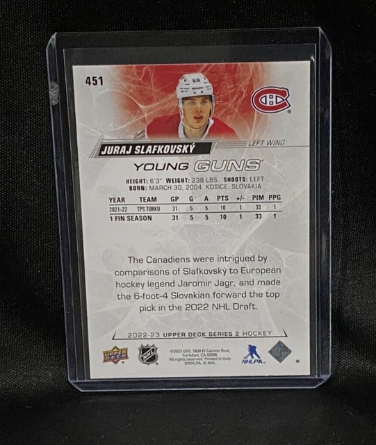 2022-23 UD SERIES 2 Juraj Slafkovsky Young Guns Rookie Montreal Canadiens #451 $94.99 - PicClick CA
