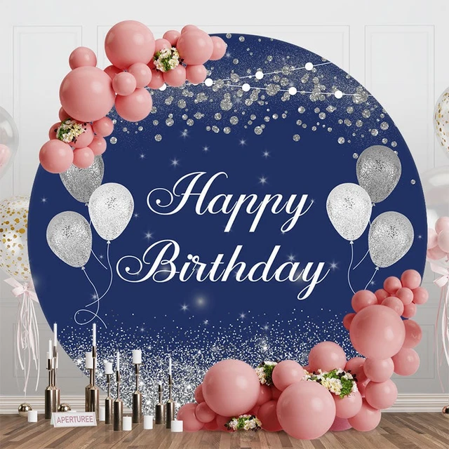 NAVY BLUE SILVER Balloons Round Birthday Backdrop $37.90 - PicClick AU