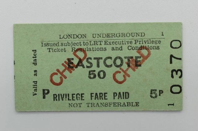 LONDON UNDERGROUND RAILWAY Ticket Eastcote 50 Child #0370 £1.70 ...