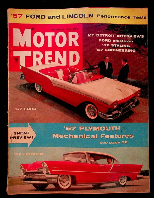 VINTAGE CAR MAGAZINE Motor Trend November 1956 Old Cars Ford Lincoln ...