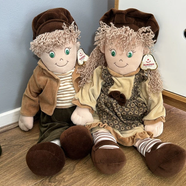 AURORA RAG DOLLS Pair Blonde Boy And Girl Large Soft Toy Plush Rare ...