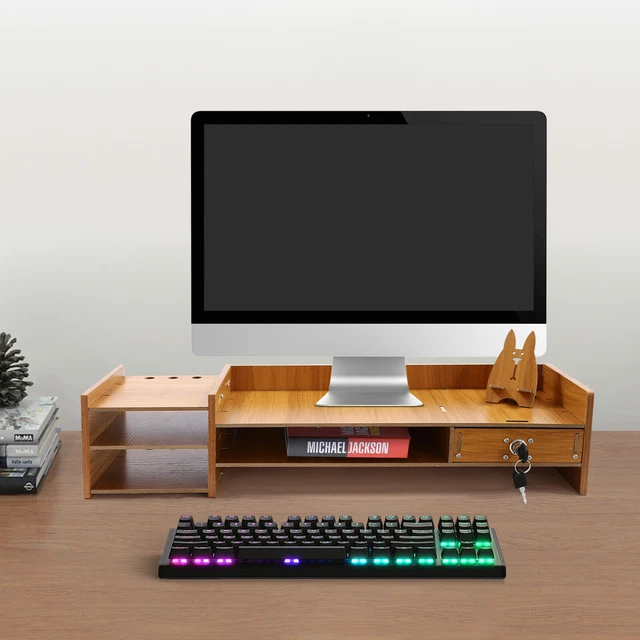WOOD MONITOR STAND Riser Computer Desk Storage Shelf Organizer Holder ...