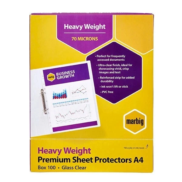 MARBIG A4 DELUXE Sheet Protectors Super Heavy Weight 25100 – 100 Pack ...