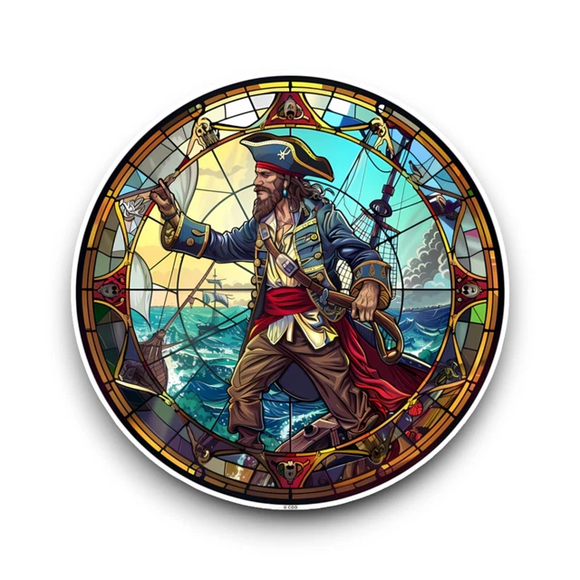 LARGE PIRATE CAPTAIN Stained Glass Window Opaque Vinyl Sticker Decal £4 ...