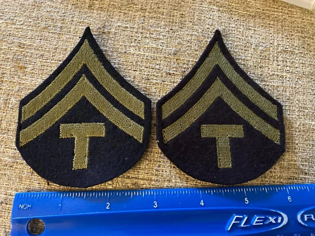 PAIR OF WWII US Army Enlisted Tech Five T/5 Rank Patches Felt INV15892 ...