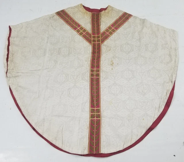 VINTAGE FRENCH BROCADE Christian Chasuble Vestment Church Robe 118x105 ...
