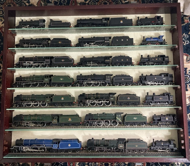 COLLECTION OF MODEL Locomotive Trains In Display Case, Hornby Bachmann ...