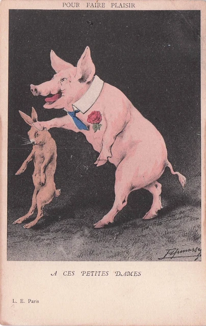 CARTE POSTALE ANCIENNE postcard FANTAISIE HUMOUR cochon pig porc ...