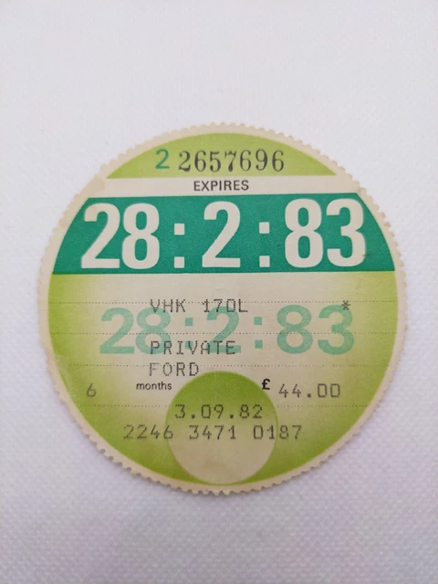 VINTAGE PRIVATE FORD LVLO 1983 Old Original Road Car Vehicle Tax Disc ...