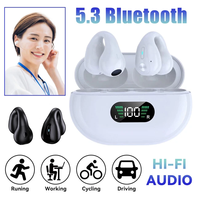 BLUETOOTH 5.3 WIRELESS Earbuds Ear Clip Bone Conduction Headphones ...