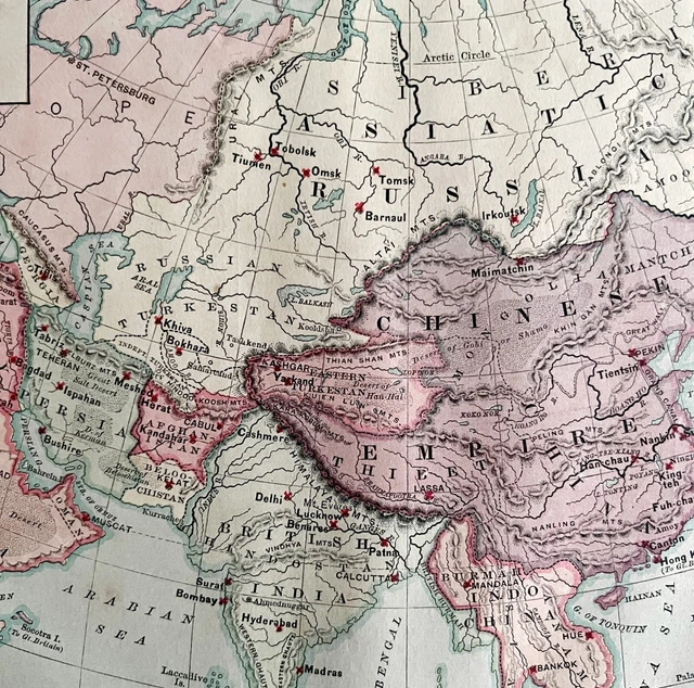 1879 POLITICAL MAP Of Asia Victorian Atlas Harpers Geography 1st ...