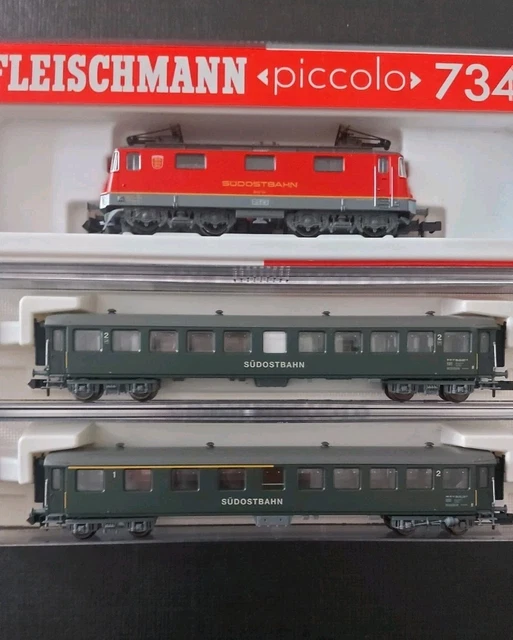 FLEISCHMANN 7344 SCALA N set Sudostbahn Locomotore +2 Carrozze ...