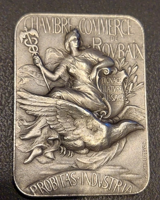 RARE PLAQUE PIERRE de Roubaix 1469 Commerce Hypolyte Lefevre Argent Sup ...