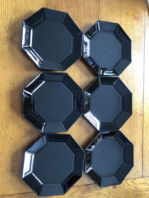 6X ARCOROC OCTAGONAL Black Glass Octagon Plates Made In France 18cm 7 ...
