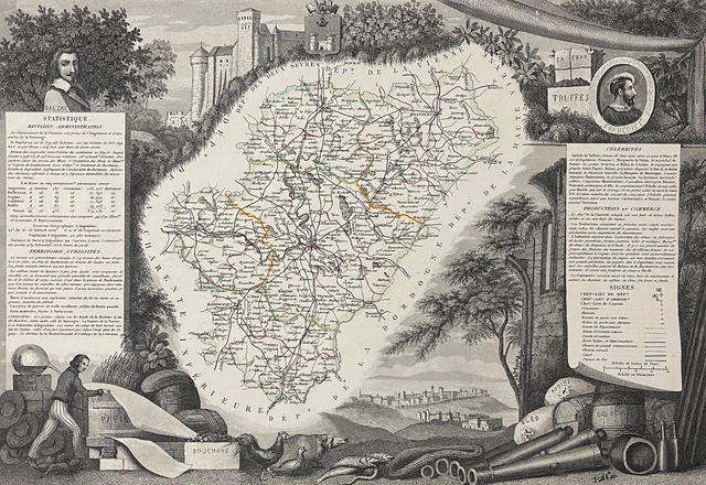 CHARENTE DÉPARTEMENT FRANÇAIS carte de 1850 France Angoumois Saintonge ...