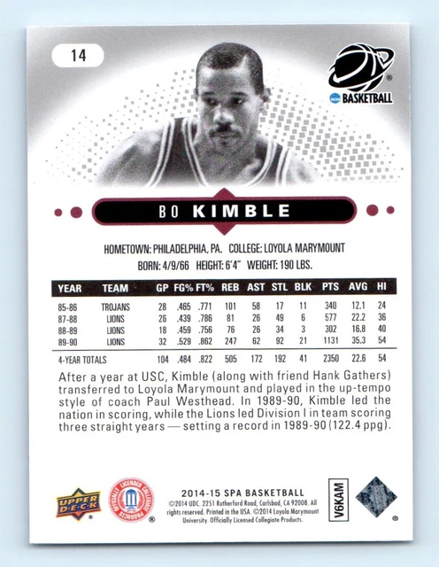 2014-15 SP AUTHENTIQUE Bo Kimble Loyola Marymount University Lions #14 ...