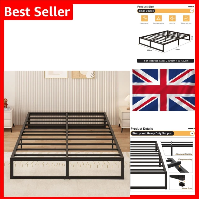 METAL BED FRAME 120x190cm Small Double Noise-Free Black Steel Support £ ...