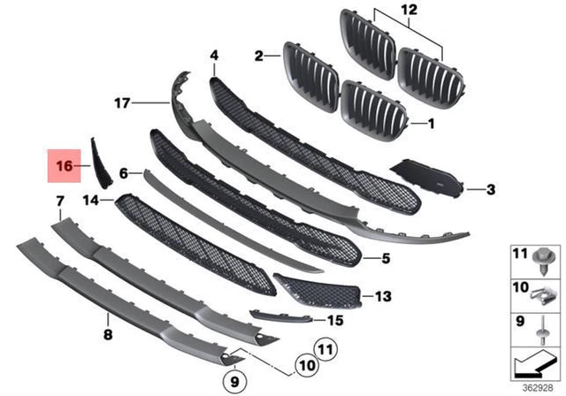 GENUINE BMW X6 F16 Front Bumper Trim Grille O/S OEM 51117343260 £56.17 ...