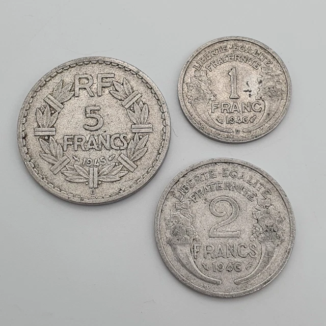 FRENCH FRANC COINS WW2 and Post War 1, 2, 5 Franc Aluminium Trio Money ...