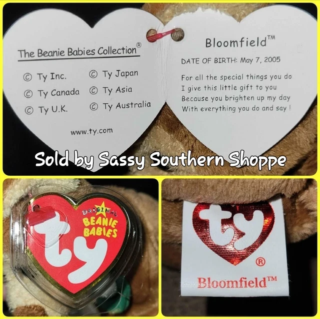 🌼 BLOOMFIELD 🌼 2005 Brown BEAR w/ DAISY Flower Ty Beanie Babies *MWMT ...