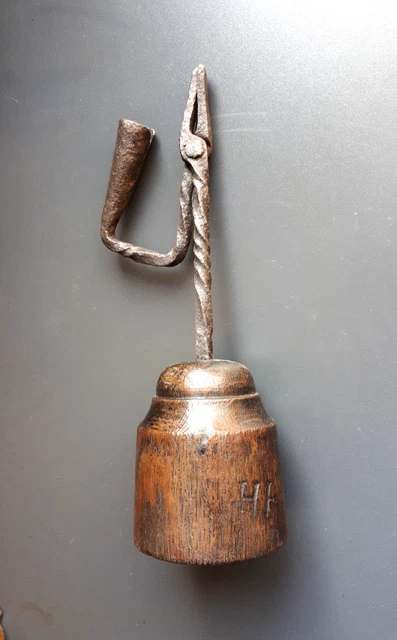 A SUPERB LATE 18thC wrought iron rushlight and candleholder on original ...