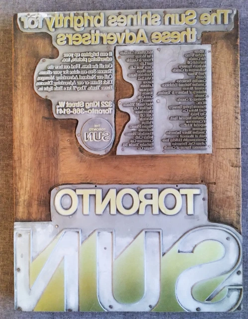 VINTAGE 1970'S TORONTO SUN Newspaper Printing Plate Celebrating it's ...
