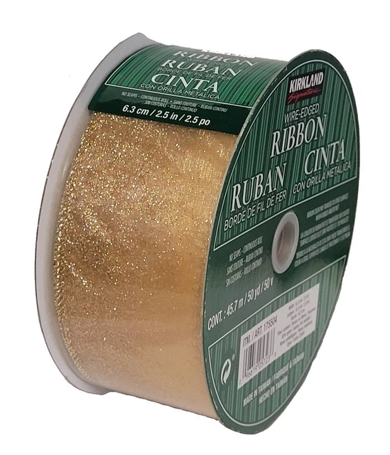 KIRKLAND SIGNATURE WIRE Edged Gold Metallic Sheer Ribbon 50 Yards x 2.5 ...