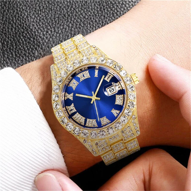 SIMULATED DIAMOND RAPPER Men Women Wrist Watch Bling Hip Hop Dial Metal ...
