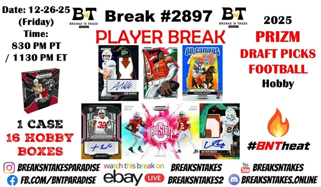 TYLER WARREN 2025 Prizm Draft Picks Football Hobby CASE Break #2897 $4. ...