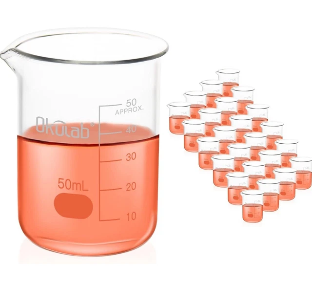 OKULAB BEAKERS, GLASS Beaker Set, Low Form 50ml Beakers, Borosilicate ...