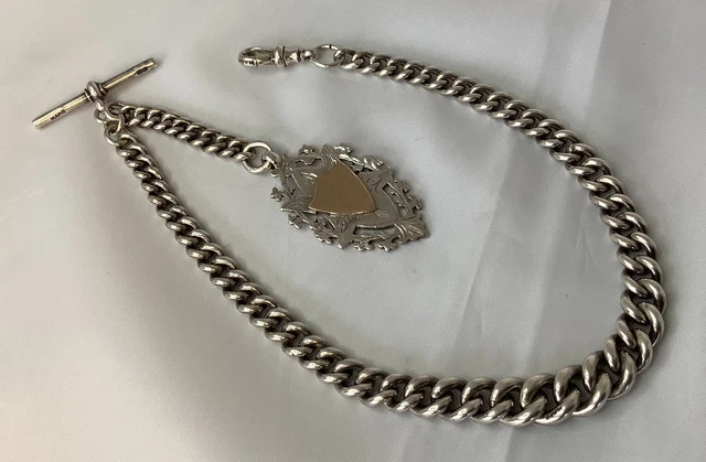 ANTIQUE VICTORIAN HMSILVER Single Albert Pocket Chain 1894 Gold Medal ...