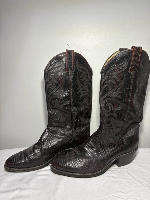 DAN POST BLACK Cherry Teju Exotic Lizard Boots Men's Size 8.5 Exc Cond ...